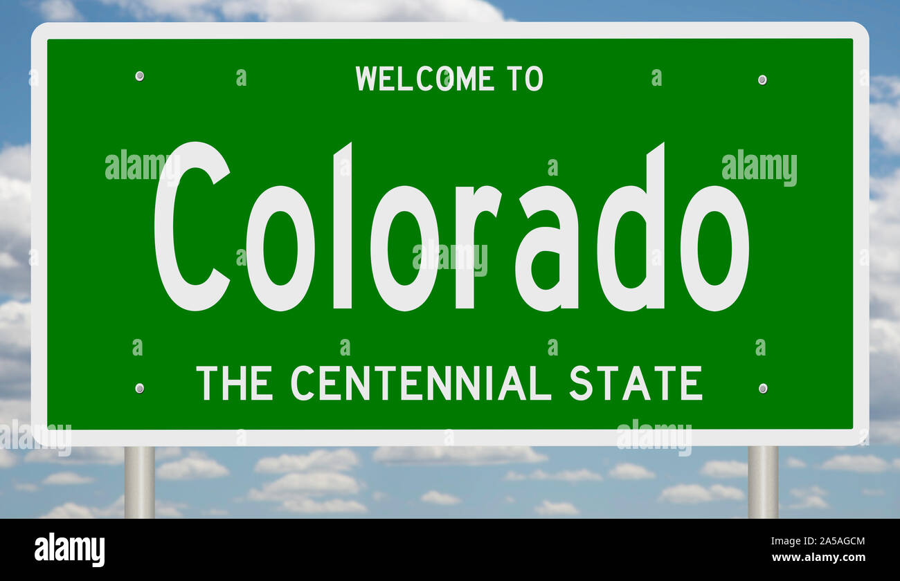 Rendering of a green 3d highway sign for Colorado Stock Photo - Alamy