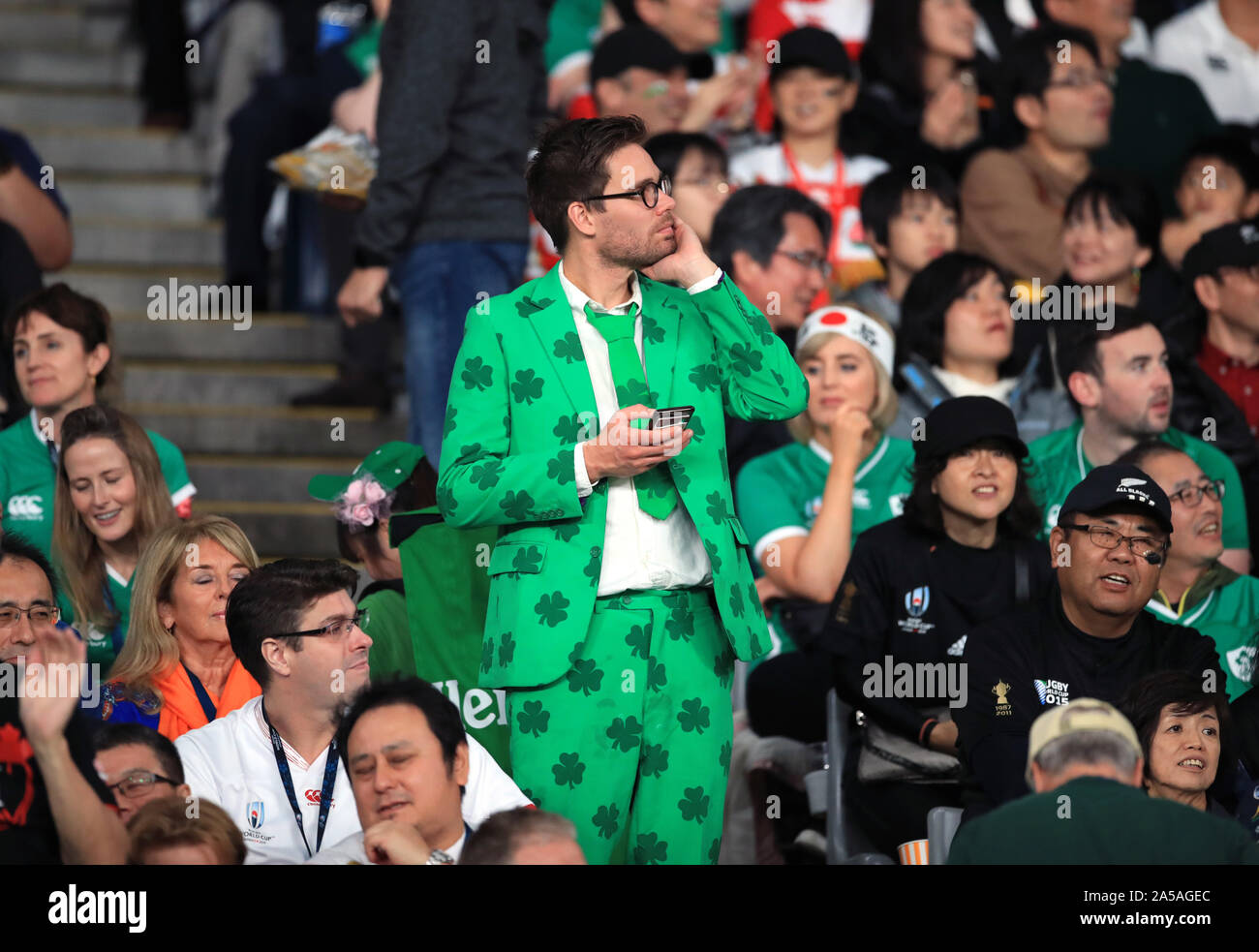 An Ireland fan appears dejected during the 2019 Rugby World Cup Quarter ...
