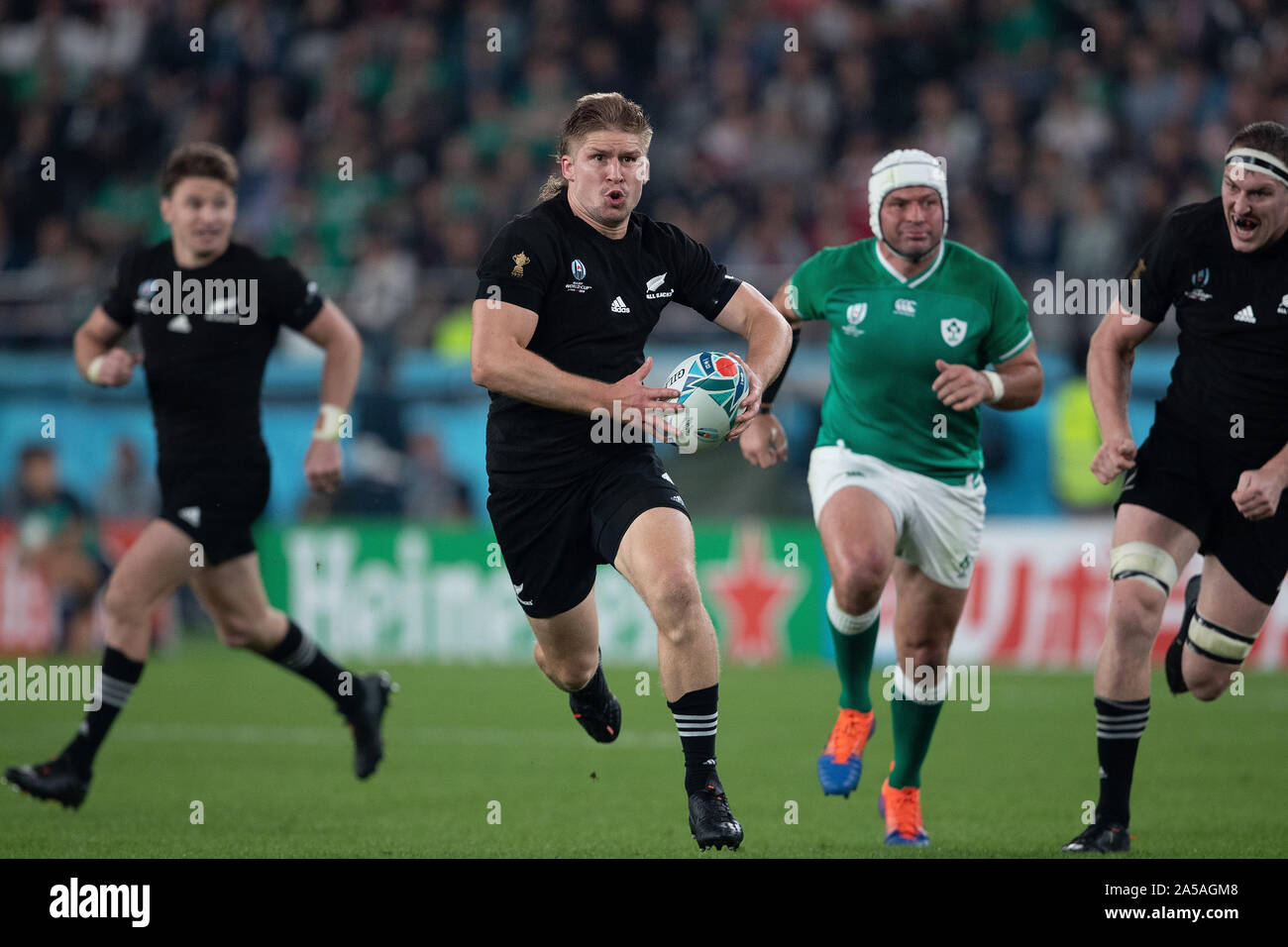 Tokyo, Japan. 19th Oct, 2019. Jack Goodhue player of new Zealeand runs ...