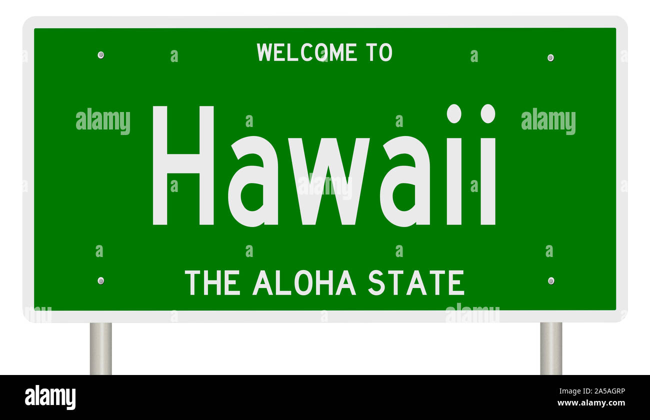 Rendering of a green 3d highway sign for Hawaii Stock Photo - Alamy