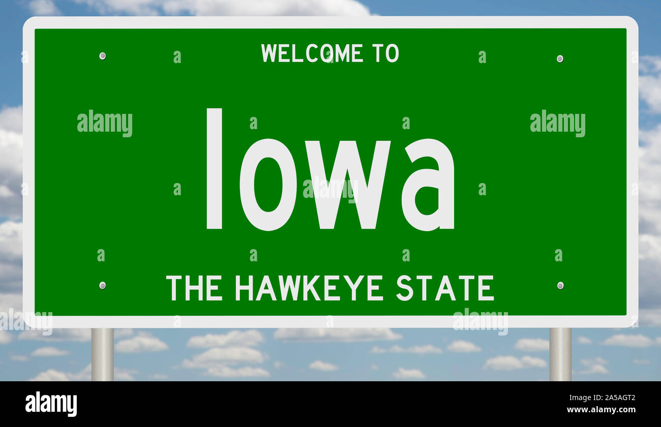 Rendering of a green 3d highway sign for Iowa Stock Photo - Alamy