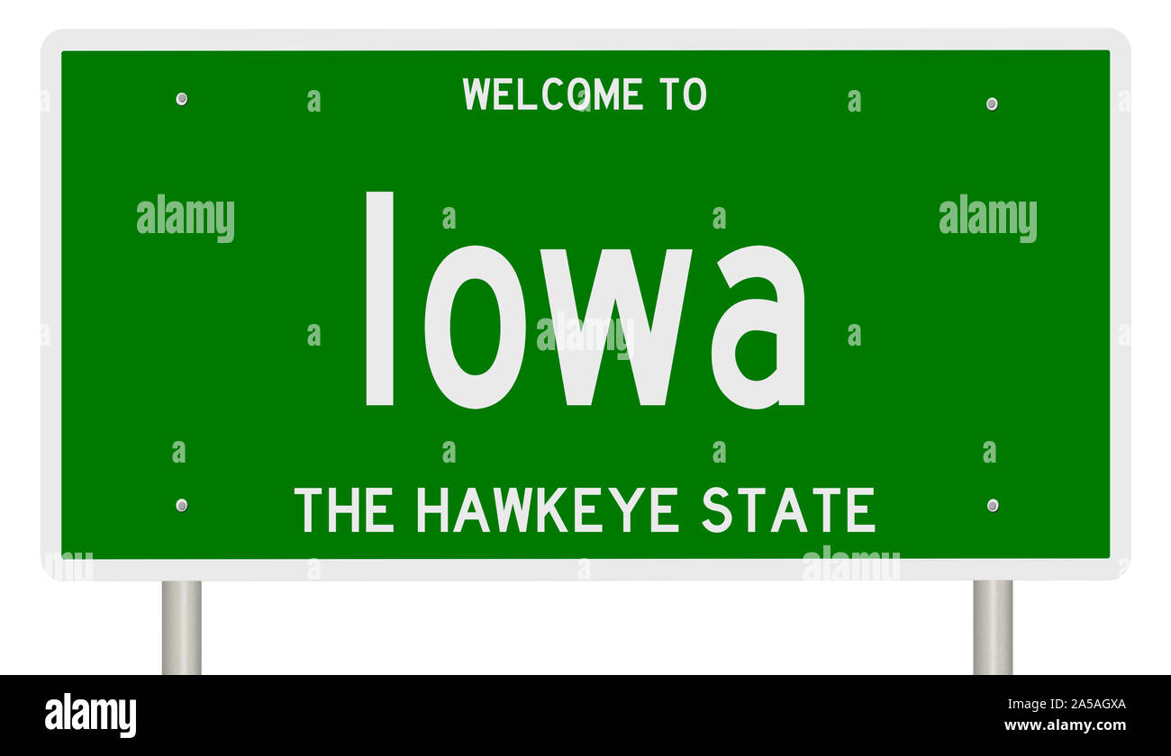 Rendering of a green 3d highway sign for Iowa Stock Photo - Alamy