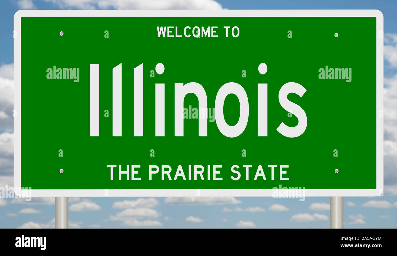 Rendering of a green 3d highway sign for Illinois Stock Photo - Alamy