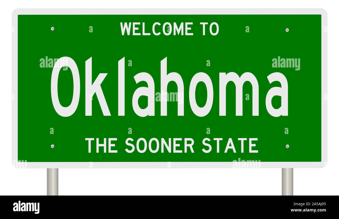 Rendering of a green 3d highway sign for Oklahoma Stock Photo - Alamy