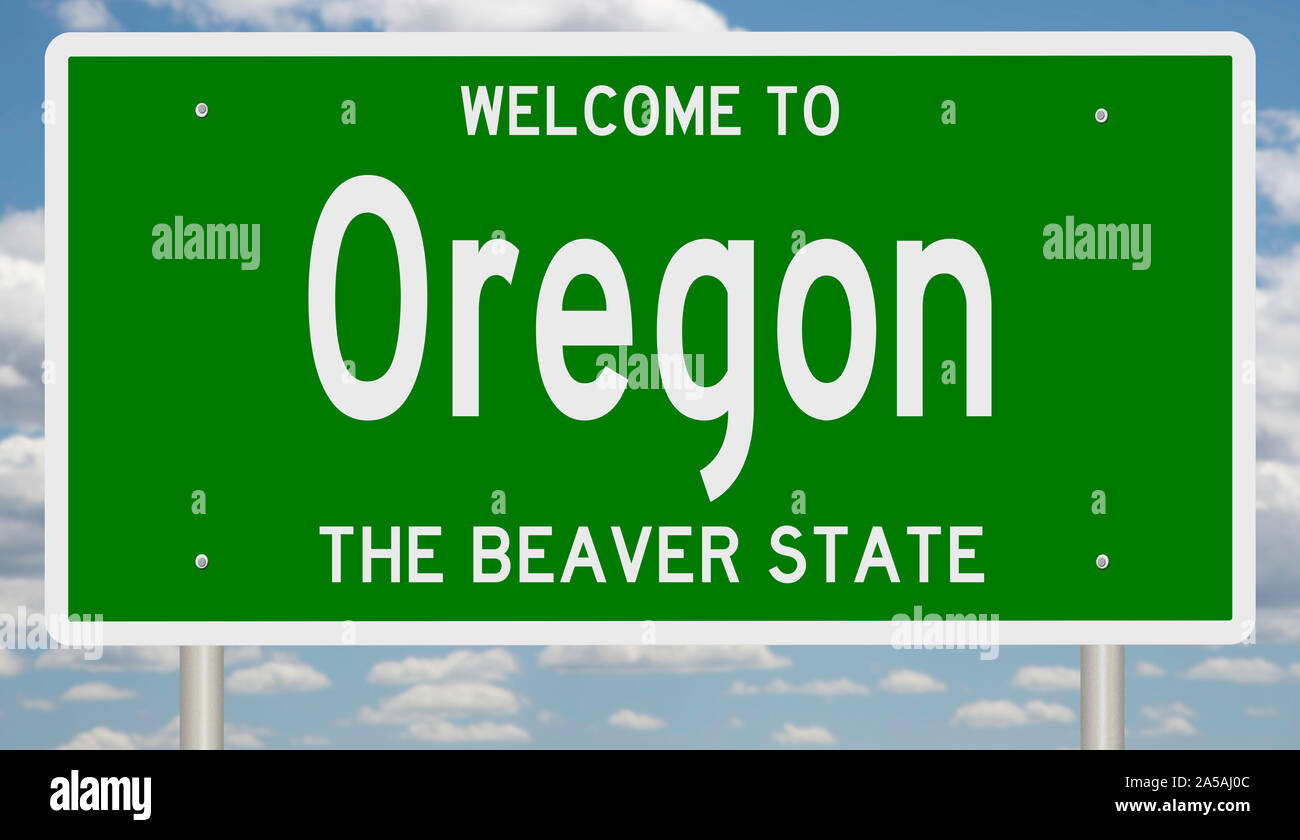 Rendering of a green 3d highway sign for Oregon Stock Photo - Alamy