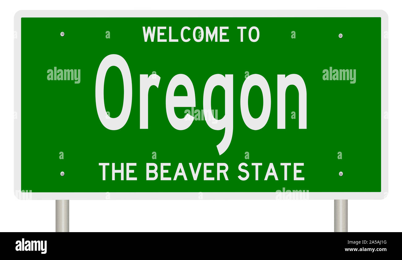 Rendering of a green 3d highway sign for Oregon Stock Photo - Alamy