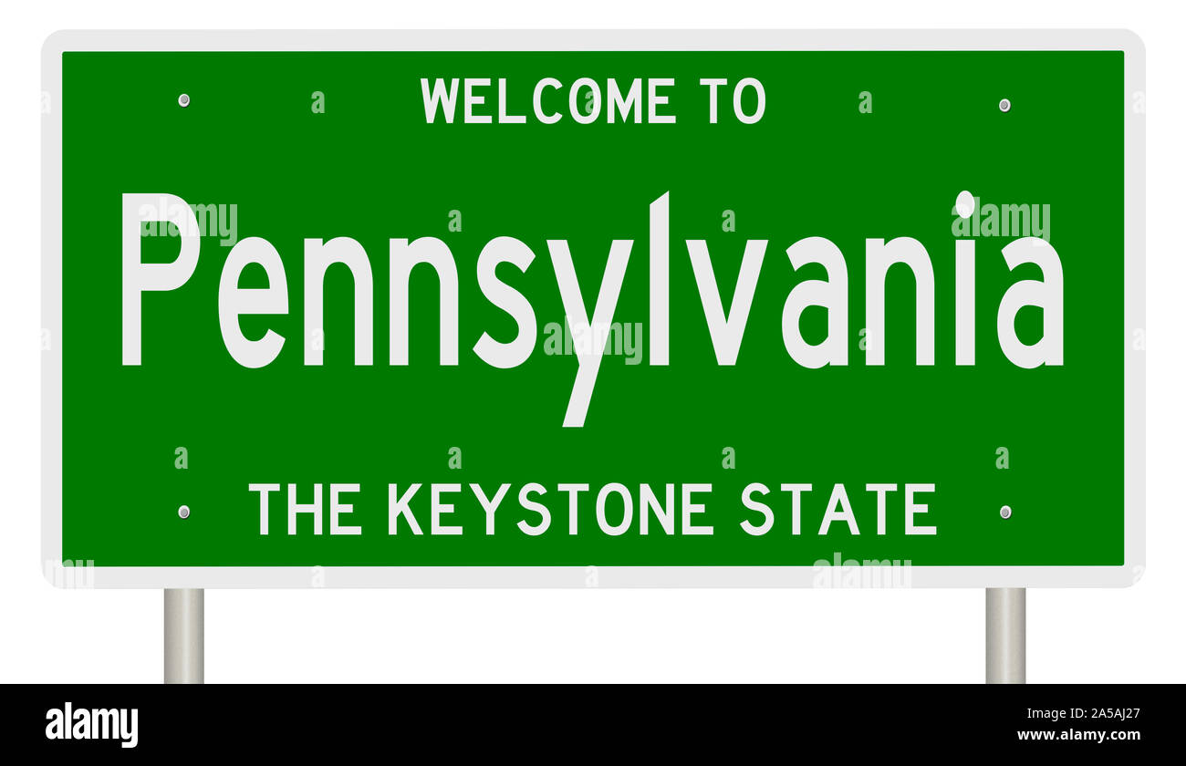 Rendering of a green 3d highway sign for Pennsylvania Stock Photo - Alamy