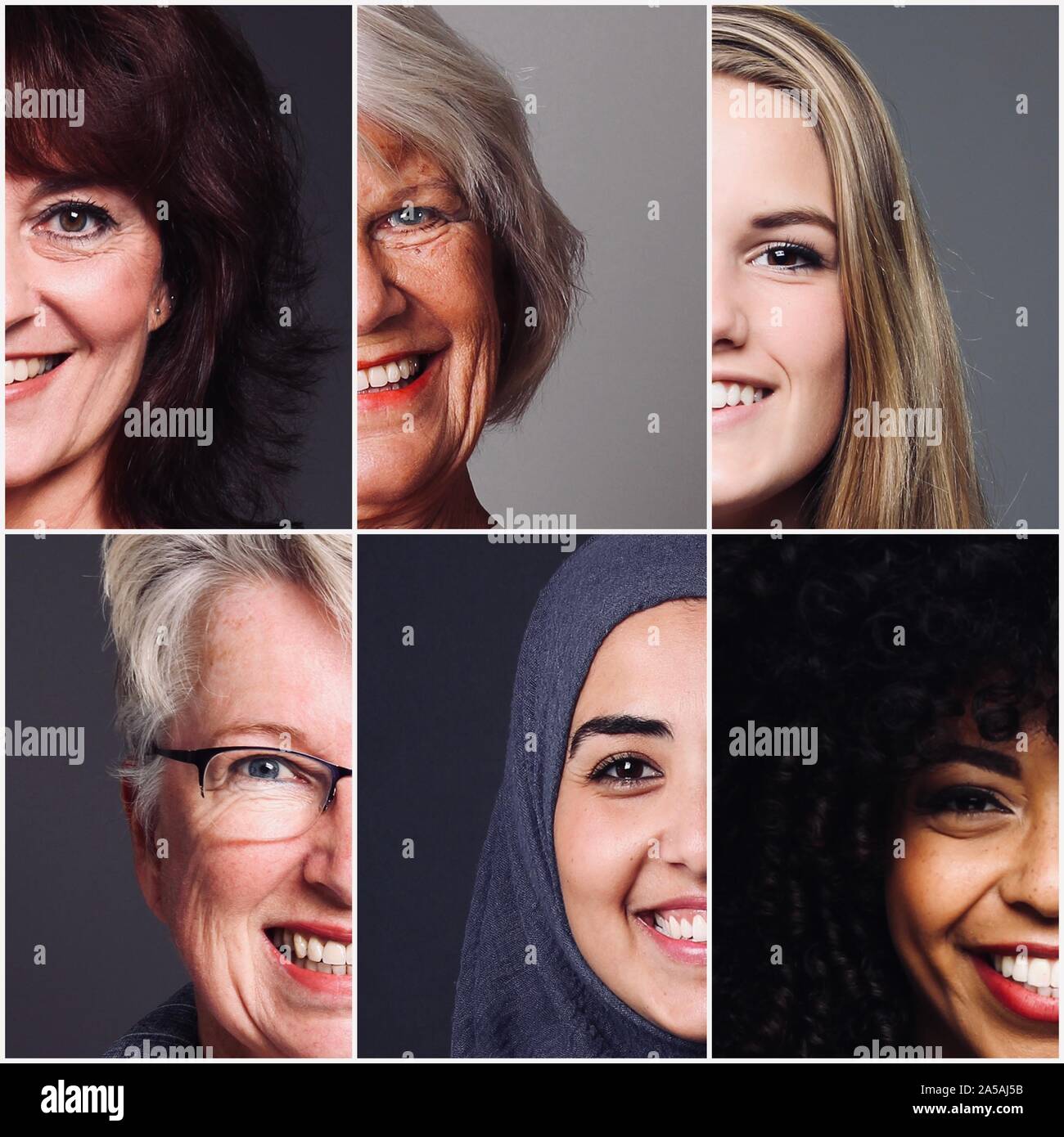 Group of six beautiful Multiracial power women together Stock Photo - Alamy