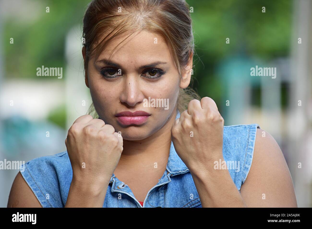 Upset Beautiful Person Wearing Jeans Jacket Stock Photo - Alamy