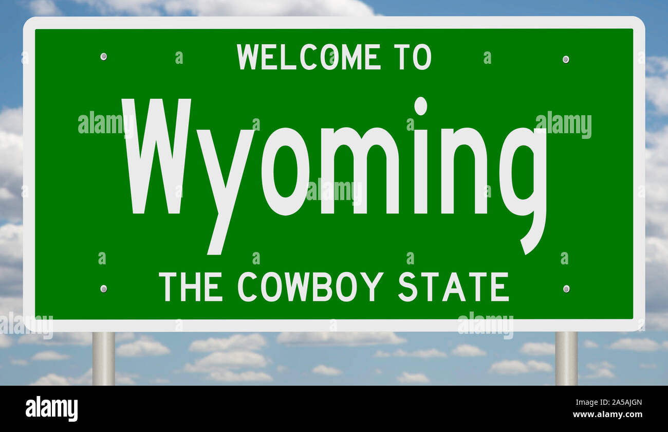Rendering of a green 3d highway sign for Wyoming Stock Photo - Alamy