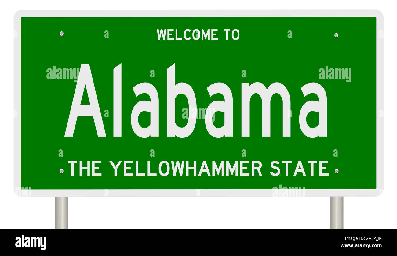 Rendering of a green 3d highway sign for Alabama Stock Photo - Alamy