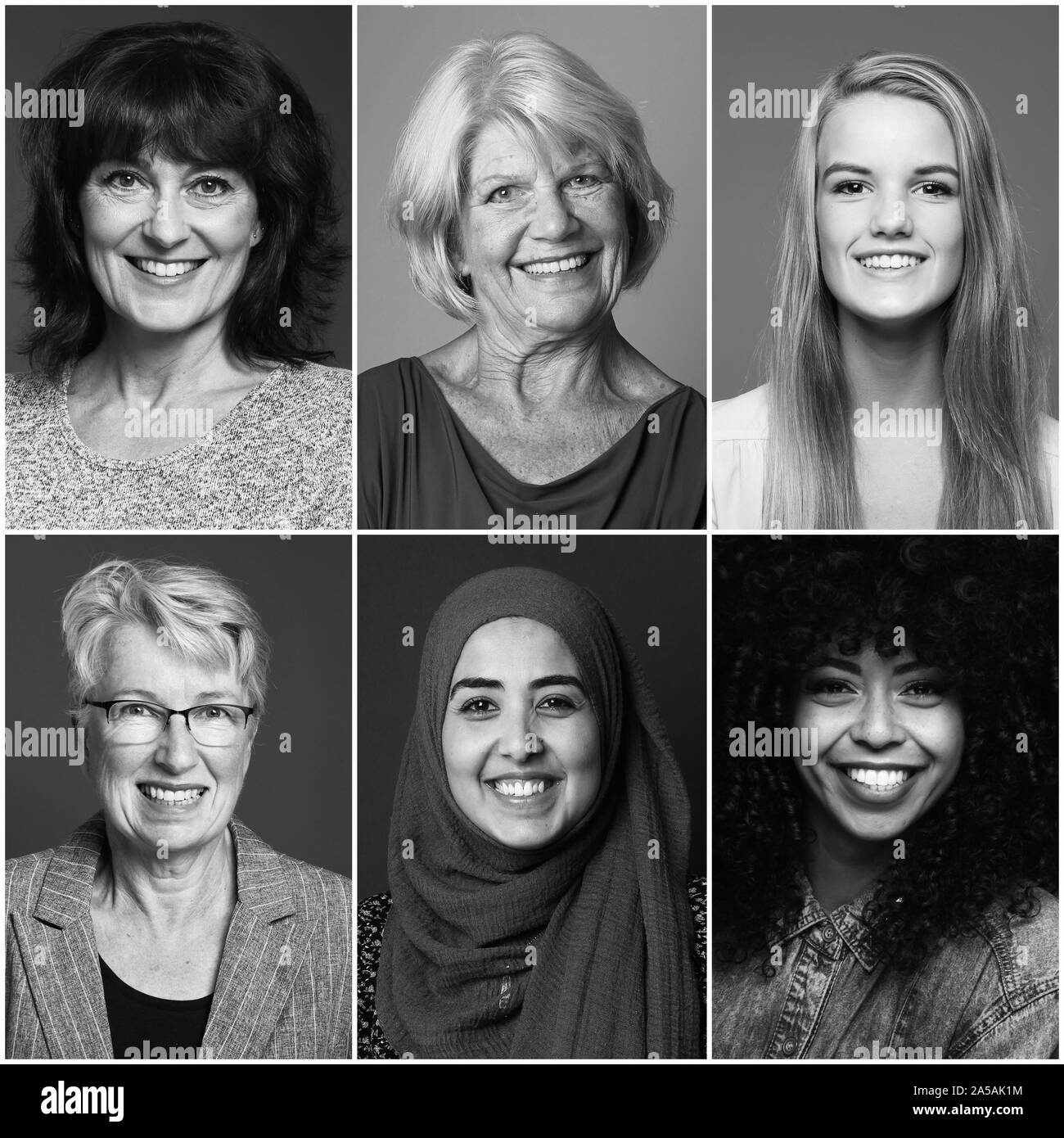 Group of six beautiful Multiracial power women together Stock Photo - Alamy