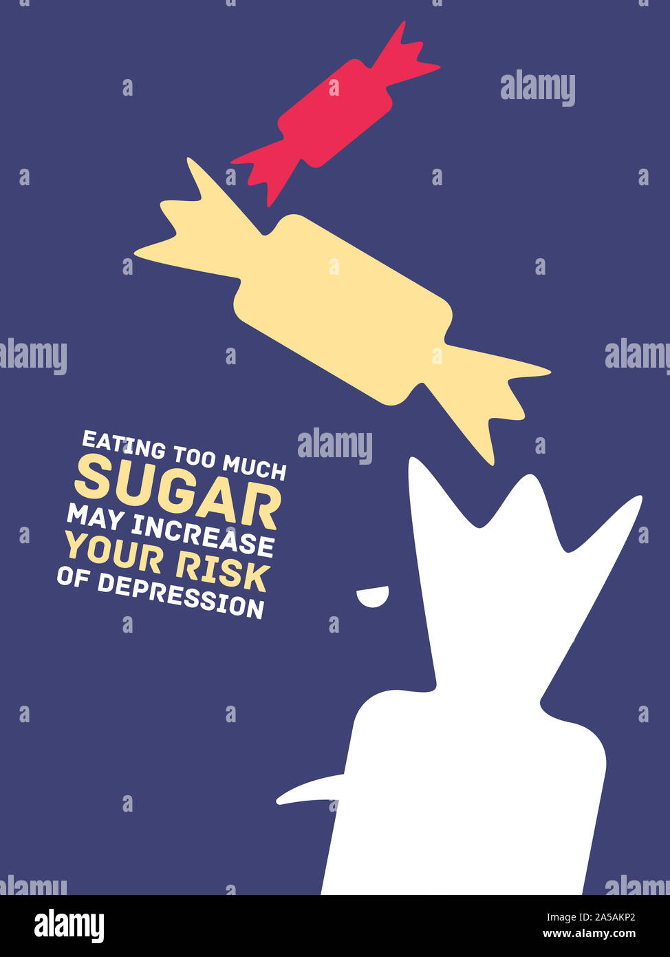 Conceptual illustration about sugar harmfulness. The title is - Eating ...
