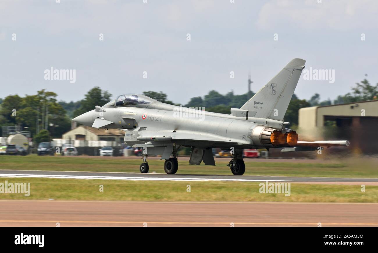Italian Air Force F-2000A Typhoon fighter jet taking off from RAF ...