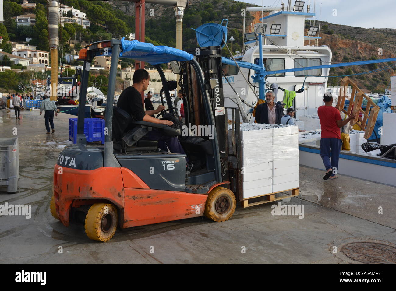 Fisherman unloading fishing industry fishing boat transportation hi-res ...