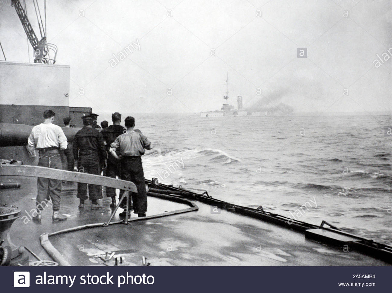WW1 British Sailors watching the sinking of the German cruiser SMS ...
