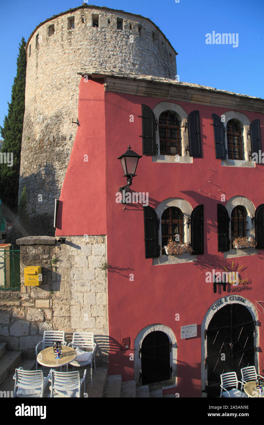 Bosnia and Herzegovina, Mostar, tower, historic architecture, street ...