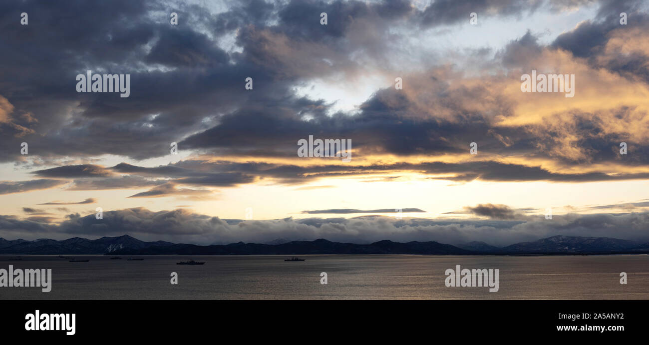 Panorama of Avacha Bay with a view of the volcano Viluchinsky ...