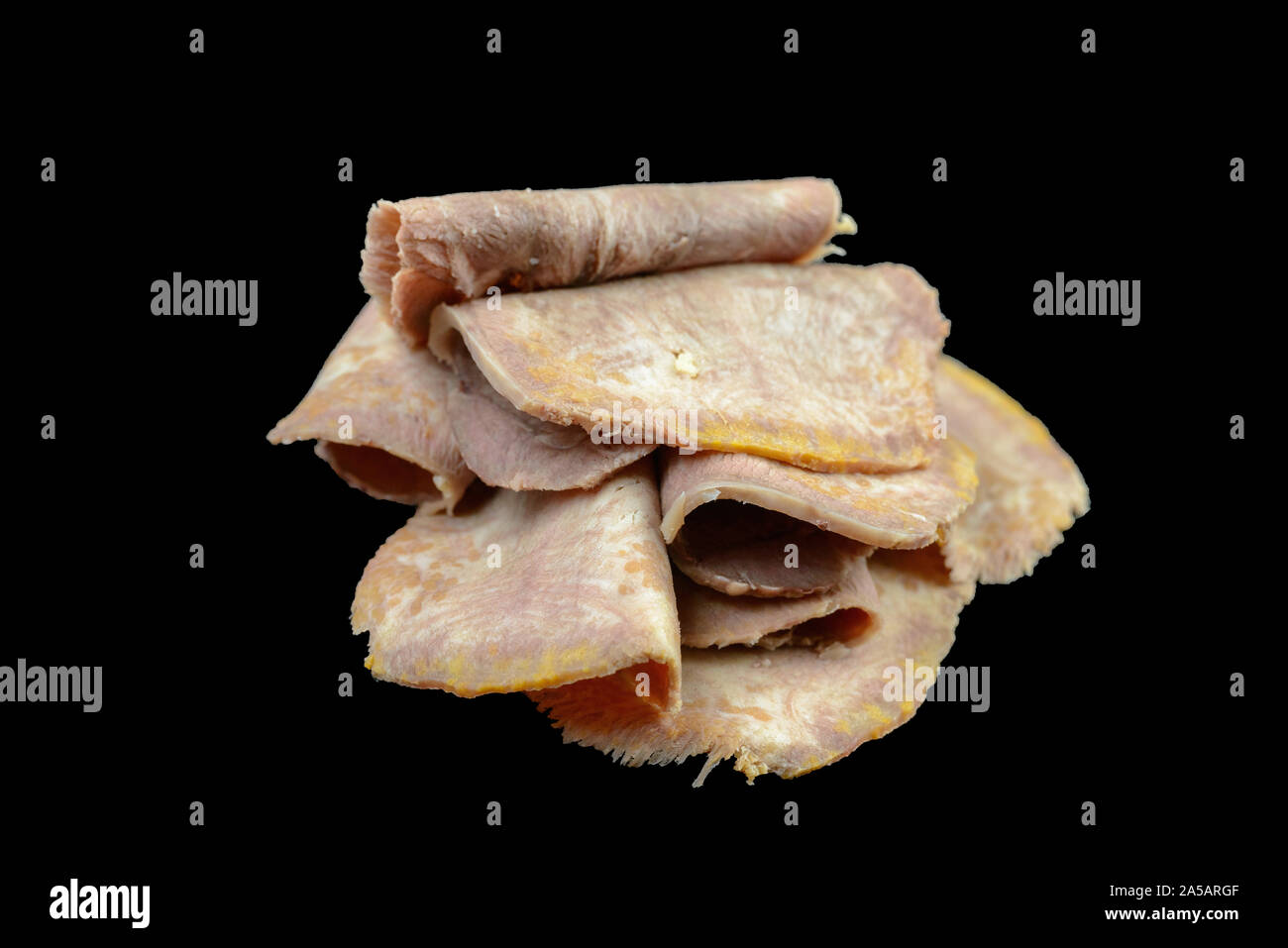 Thin slices of raw meat isolated on black background Stock Photo - Alamy