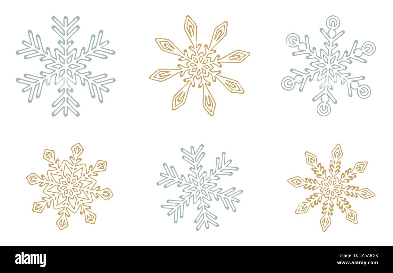 set of different snowflakes isolated on white background vector ...