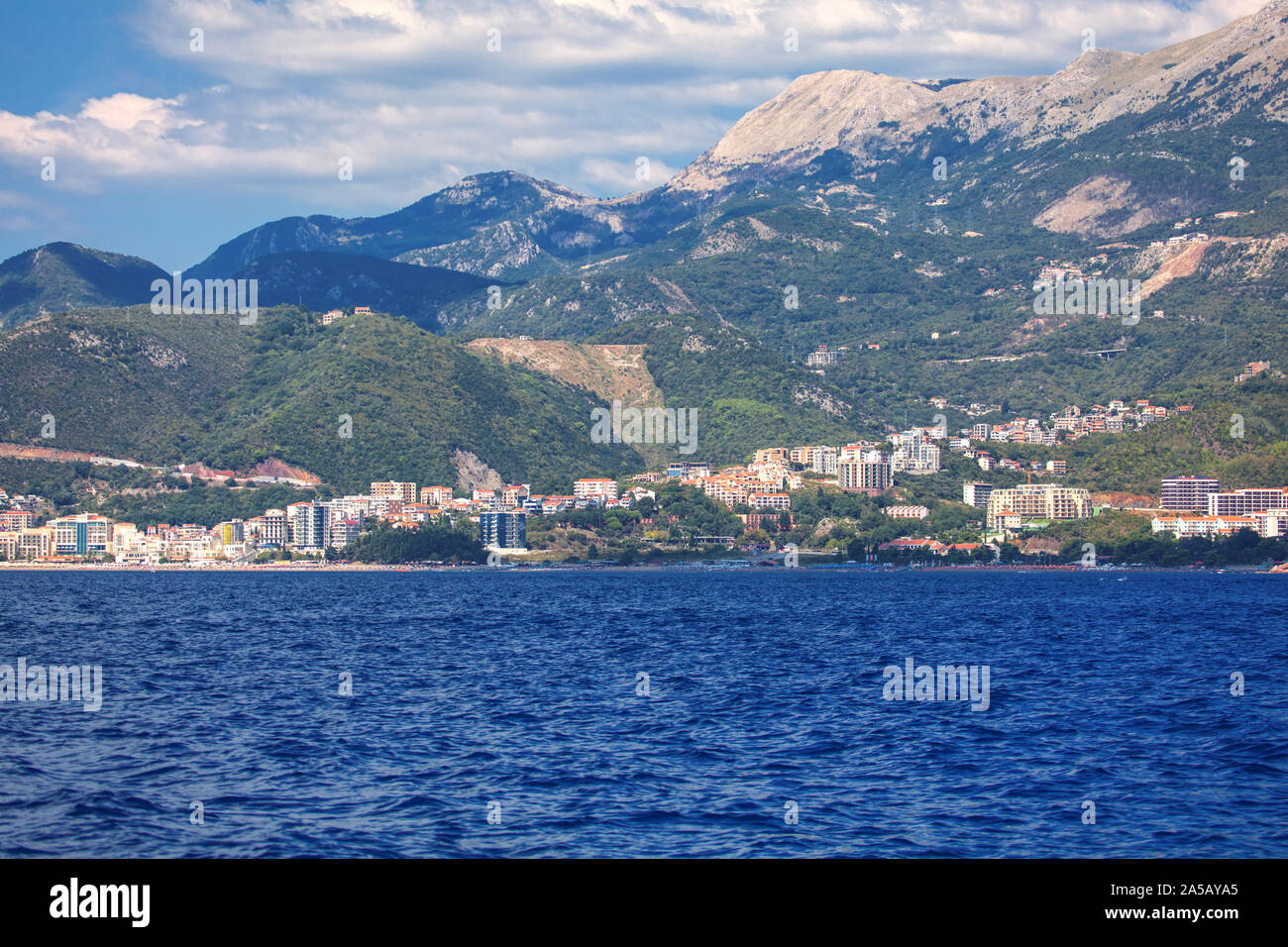 Budva city panoramic view from the sea Stock Photo - Alamy