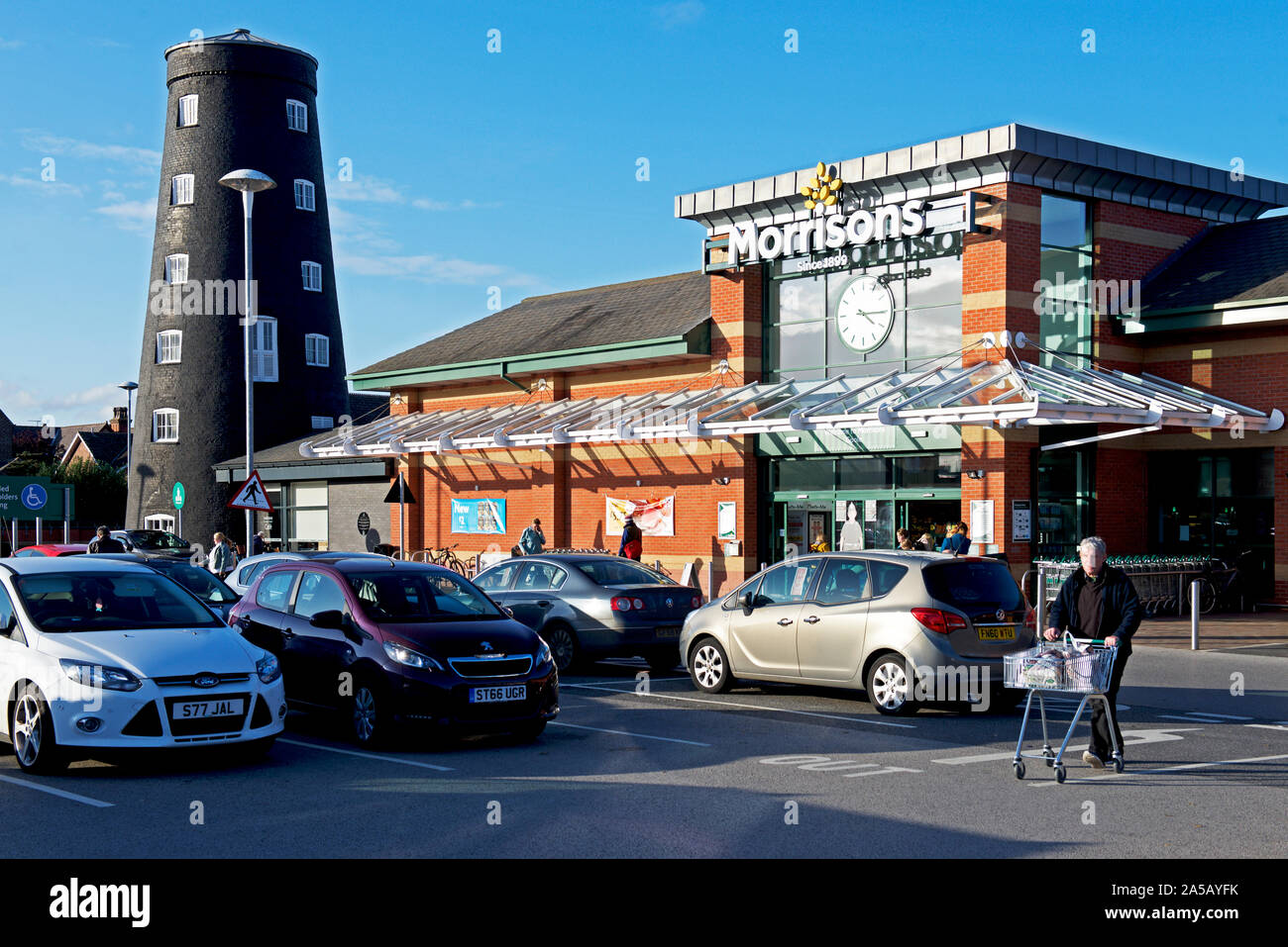 Morrisons supermarket, incorporating windmill, in Goole, East Yorkshire ...