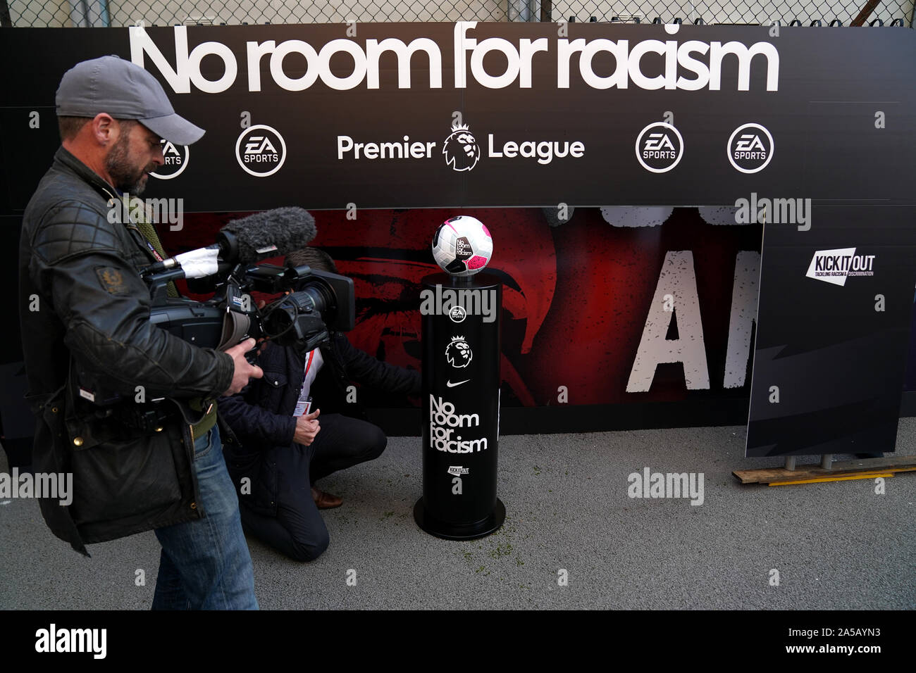 Detail of the No room for racism logo ahead of the Premier League match ...
