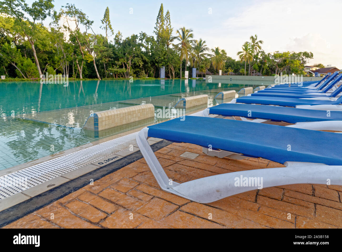 Summer, travel, vacation and holiday concept. Beach chairs near ...
