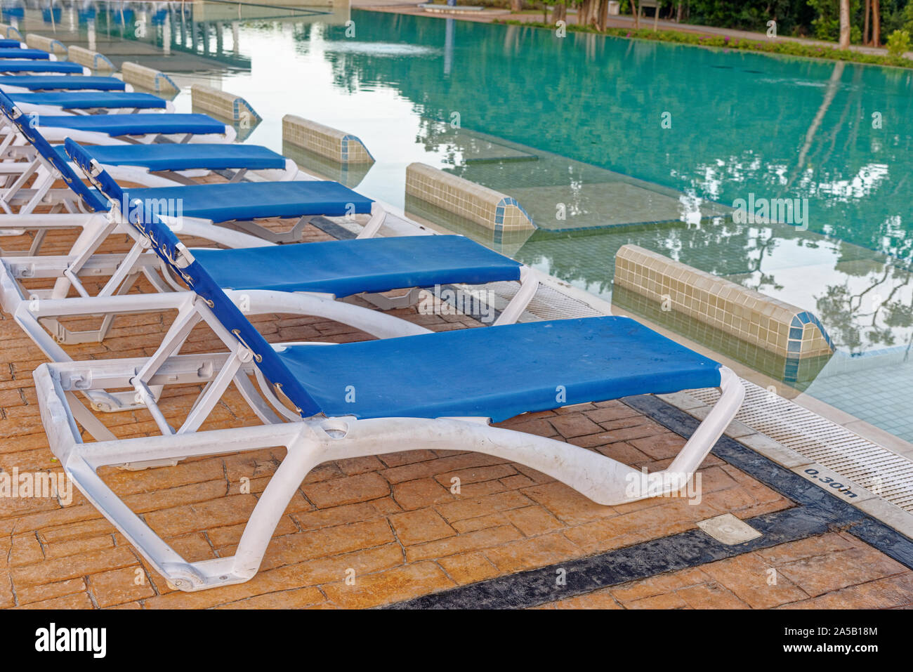 Summer, travel, vacation and holiday concept. Beach chairs near ...