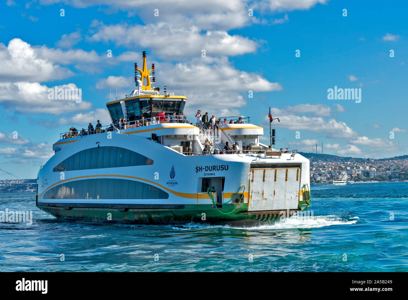 ISTANBUL TURKEY MODERN FERRY BOAT THE SH-DURUSU AND PASSENGERS ON THE ...