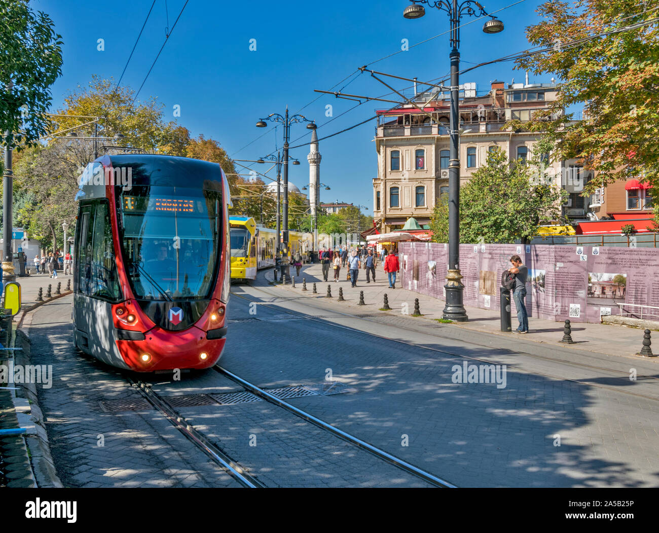 ISTANBUL TURKEY RED TRAM AND TRAM LINES NEAR THE HAGIA SOPHIA Stock ...