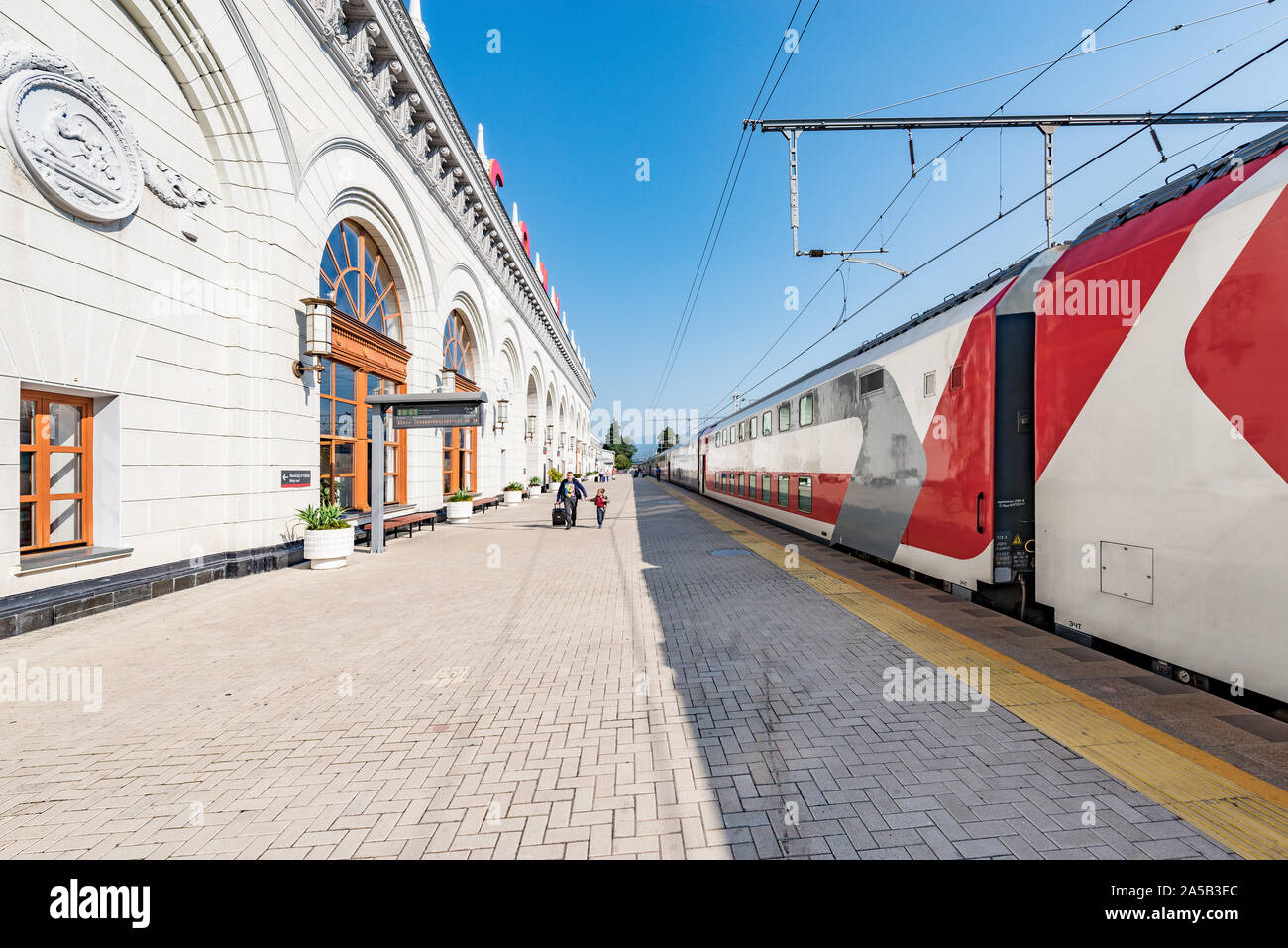 Sochi, Russia, October 04, 2019: Passenger double deck train number 103 ...