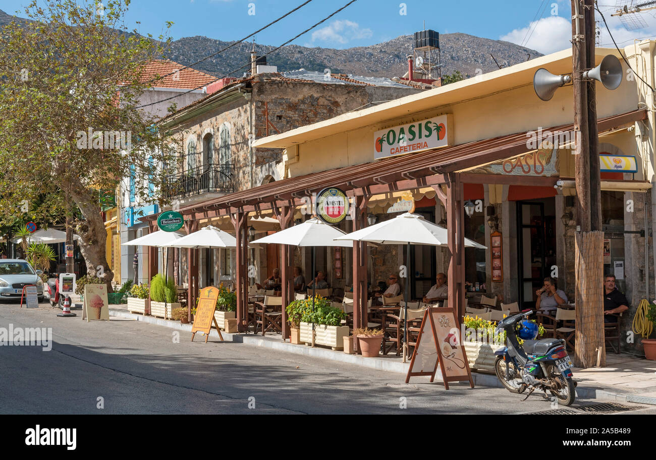 Neopolis, northern Crete, Greece. October 2019. A cafe bar on the Old ...