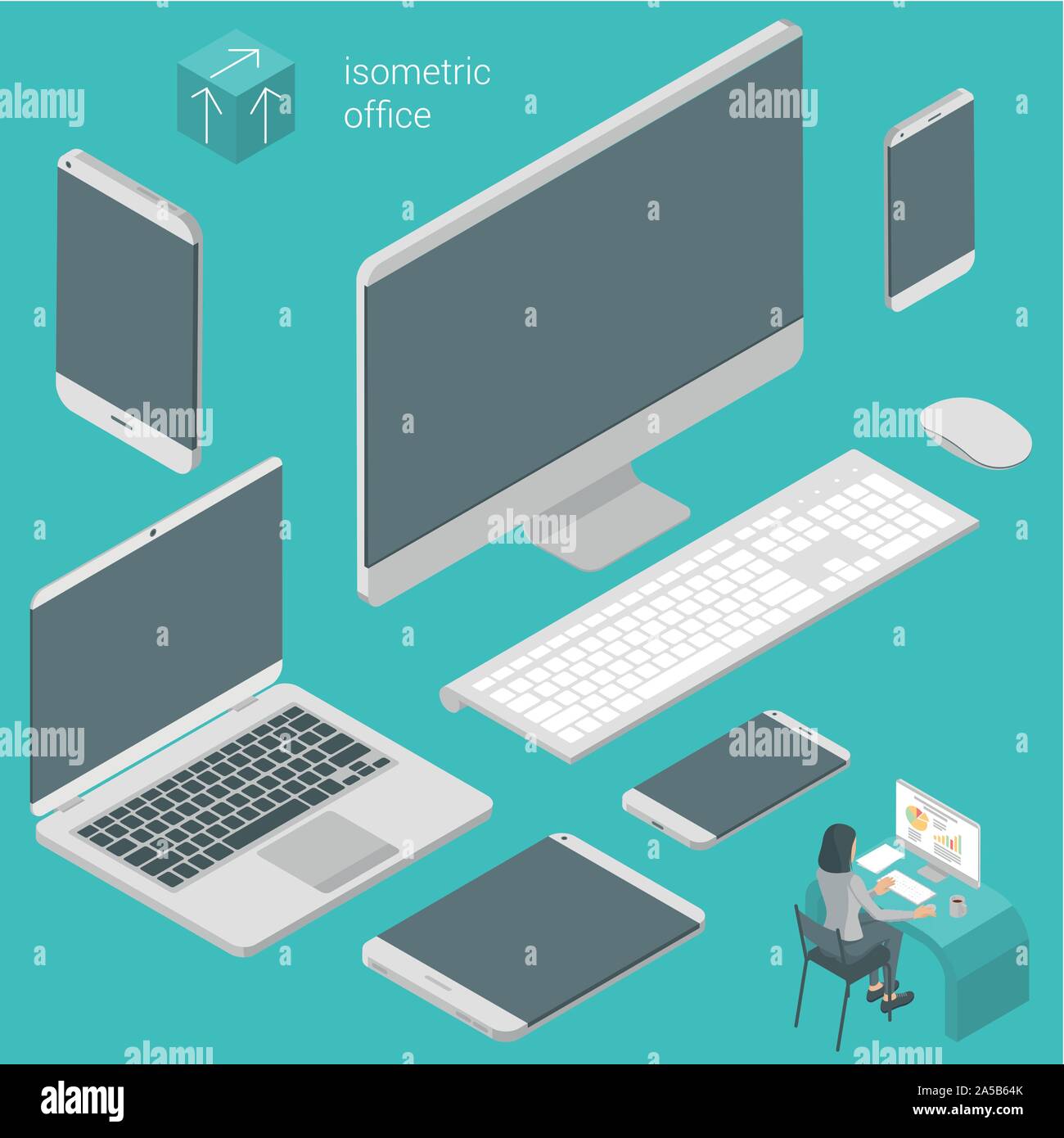 Data on screen isometric Stock Vector Images - Alamy