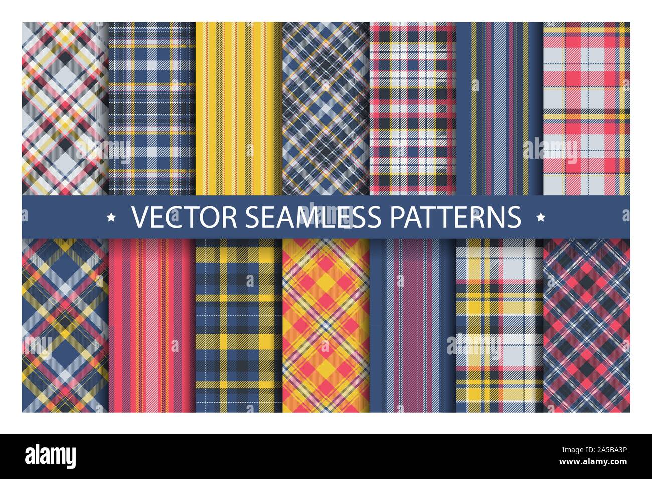 Tartan set pattern seamless plaid vector. Geometric background fabric ...