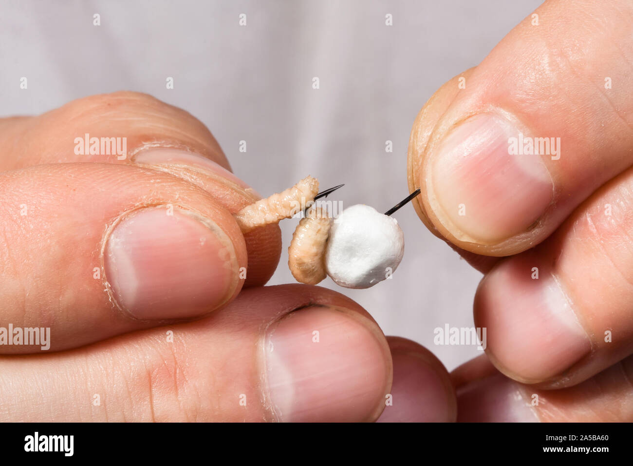 Fishing lure on the hook in hands of fishermen Stock Photo - Alamy