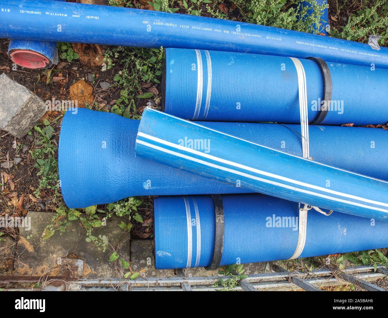 Blue Plastic Pipes For New Water System ready in stock at construction ...