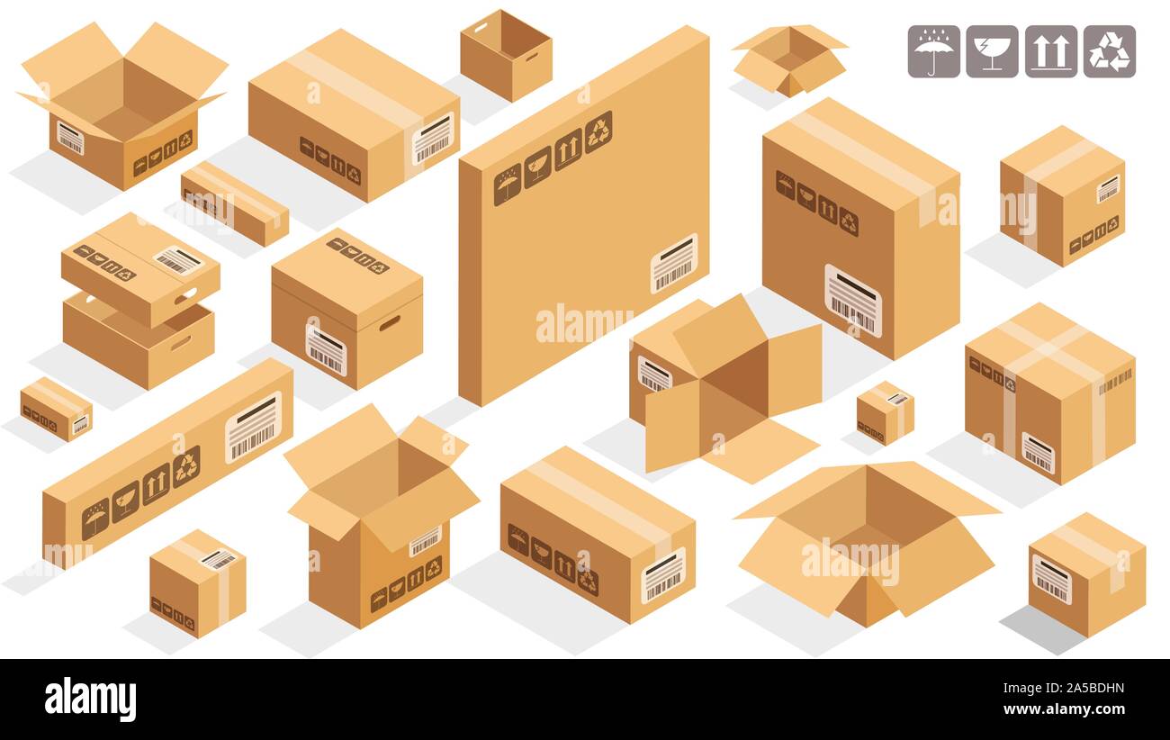 Isometric vector cardboard brown boxes Stock Vector Image & Art - Alamy