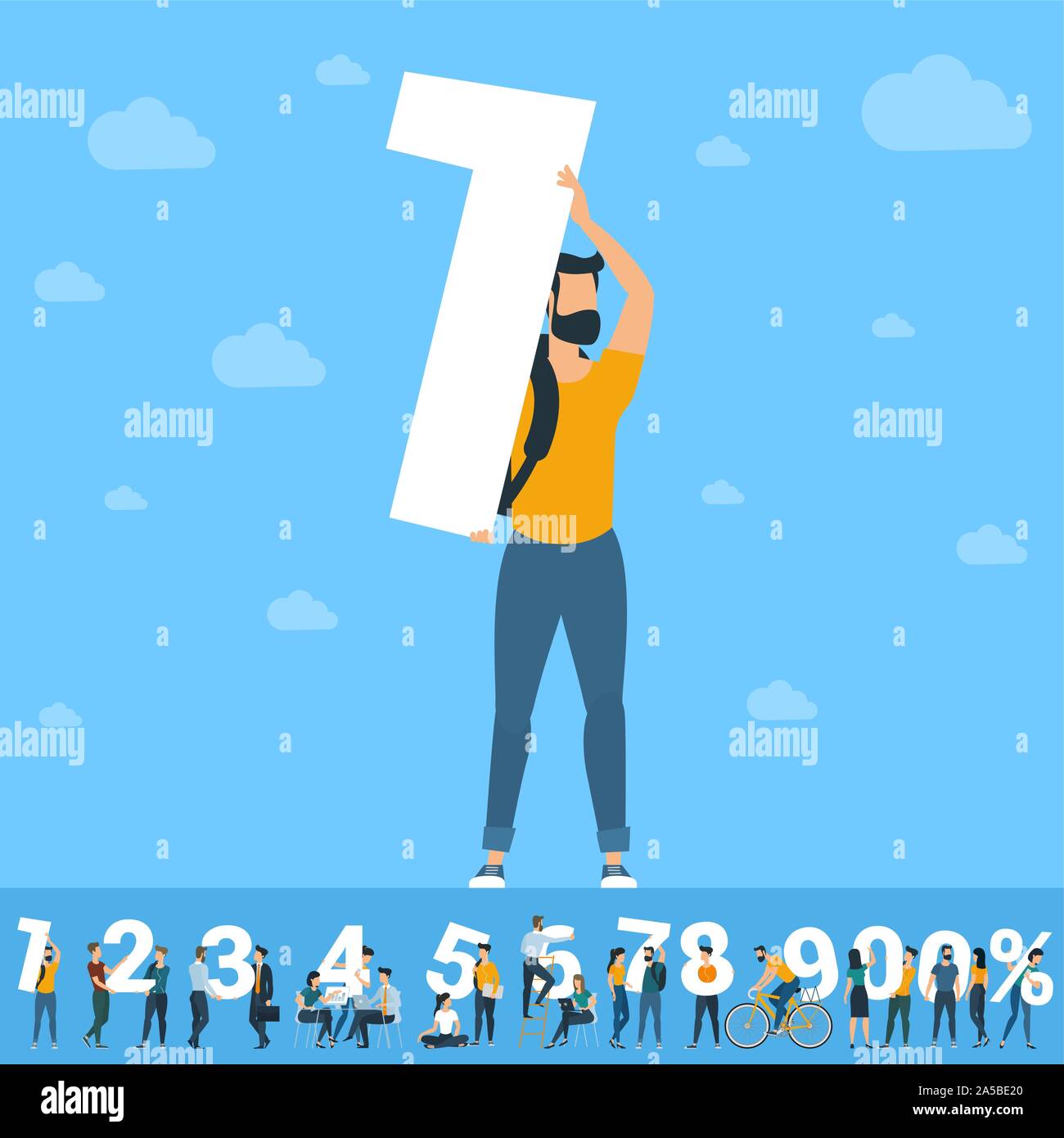 Big One number. White numbers illustration with young people Stock ...