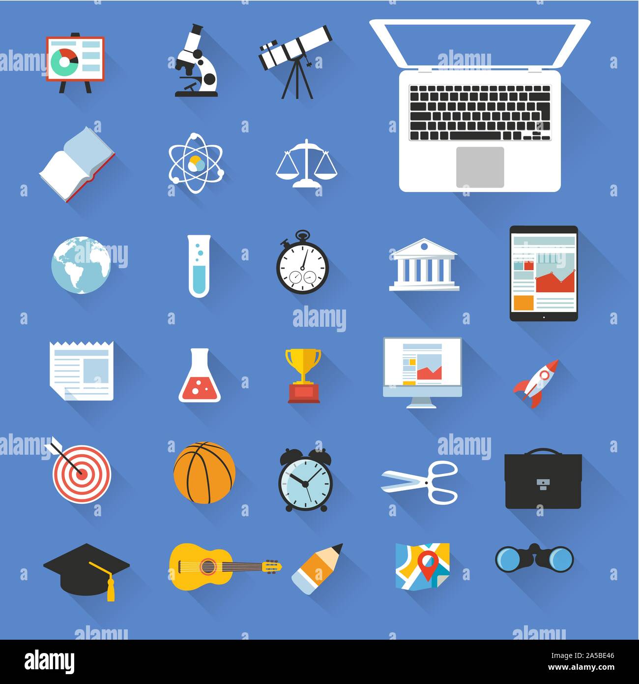 Flat design education color objects vector icon set Stock Vector Image ...