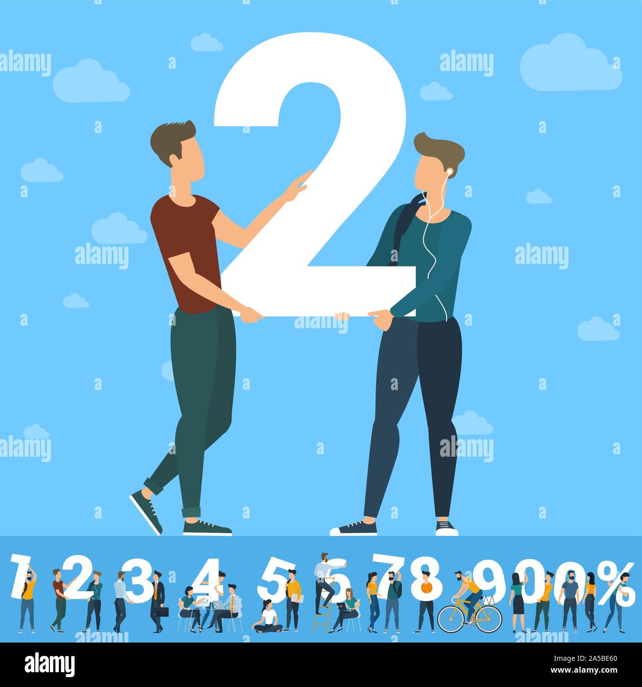 Big two number. White numbers illustration with young people Stock ...