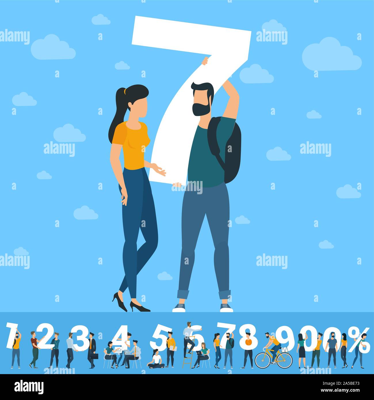 Big seven number. White numbers illustration with young people Stock ...