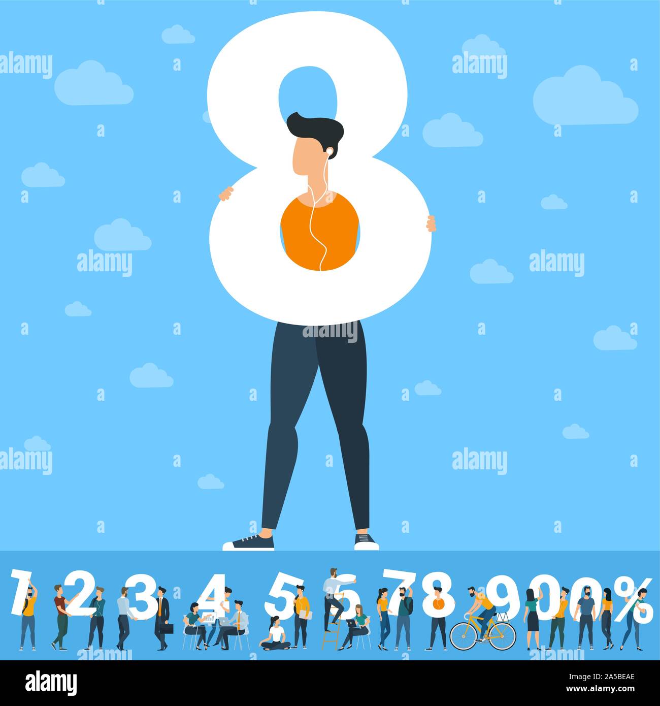 Big eight number. White numbers illustration with young people Stock ...