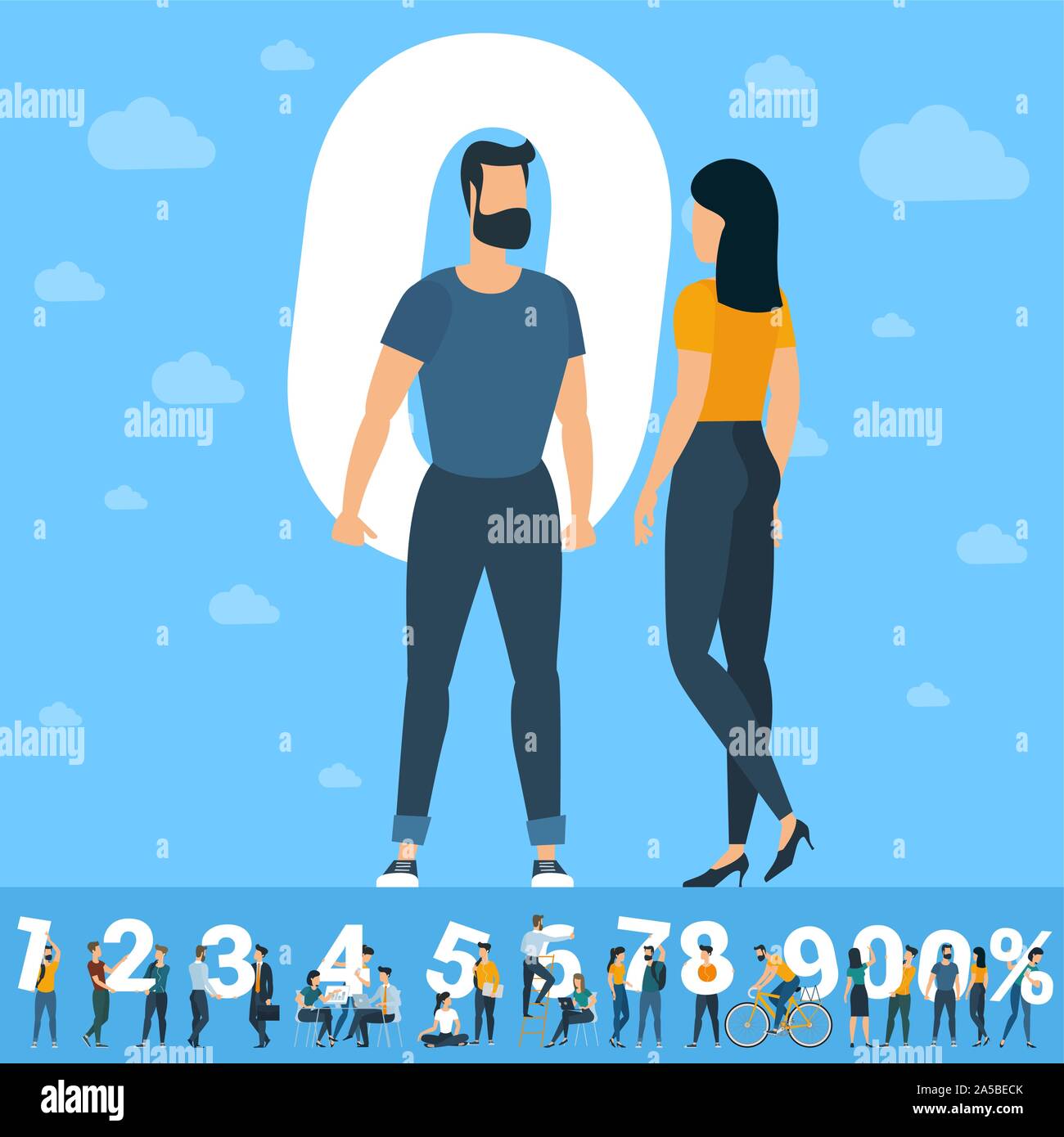 Big zero number. White numbers illustration with young people Stock ...