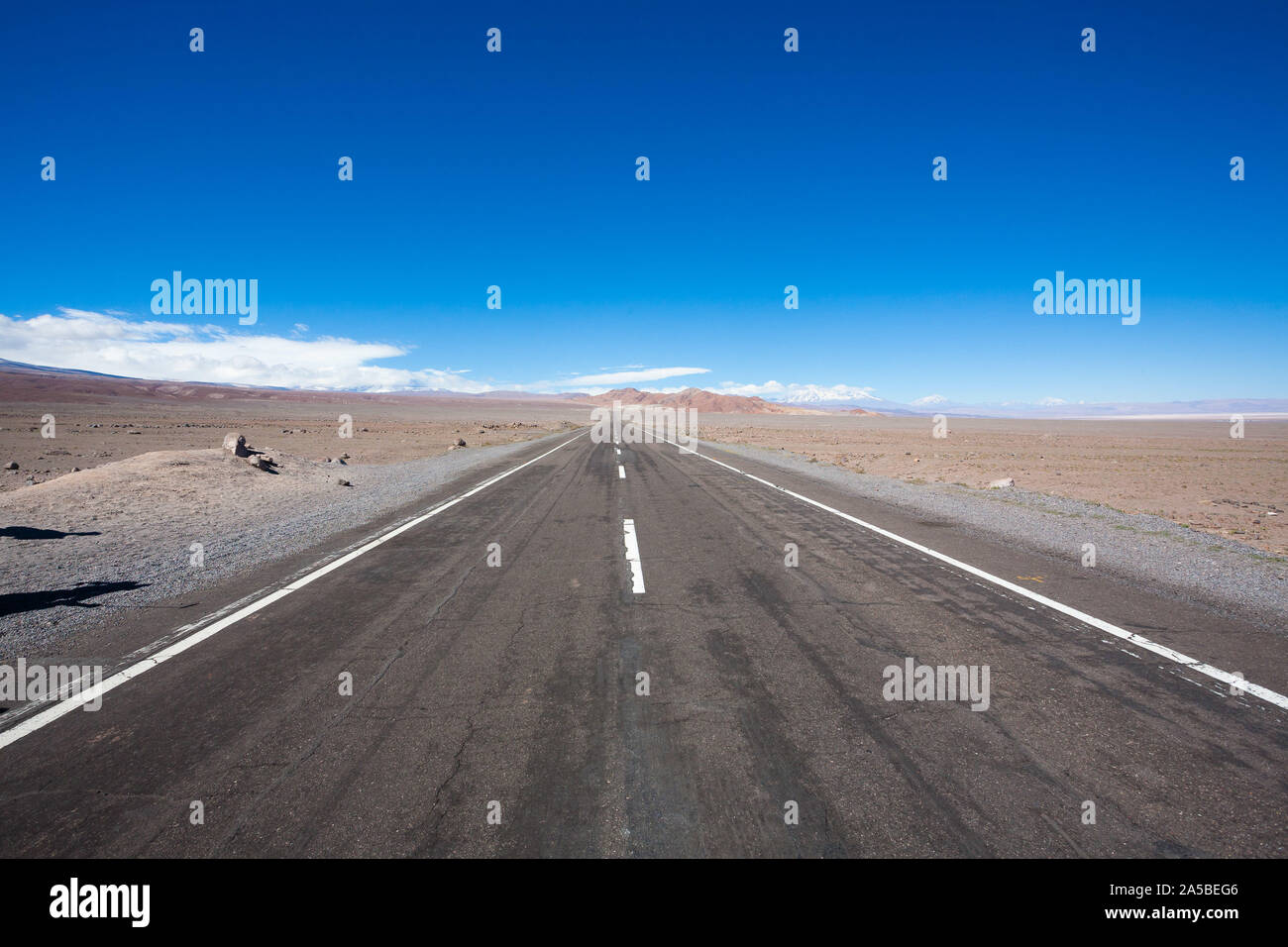 Road to San pedro de Atacama, Chile landscape. Tarmac road perspective ...
