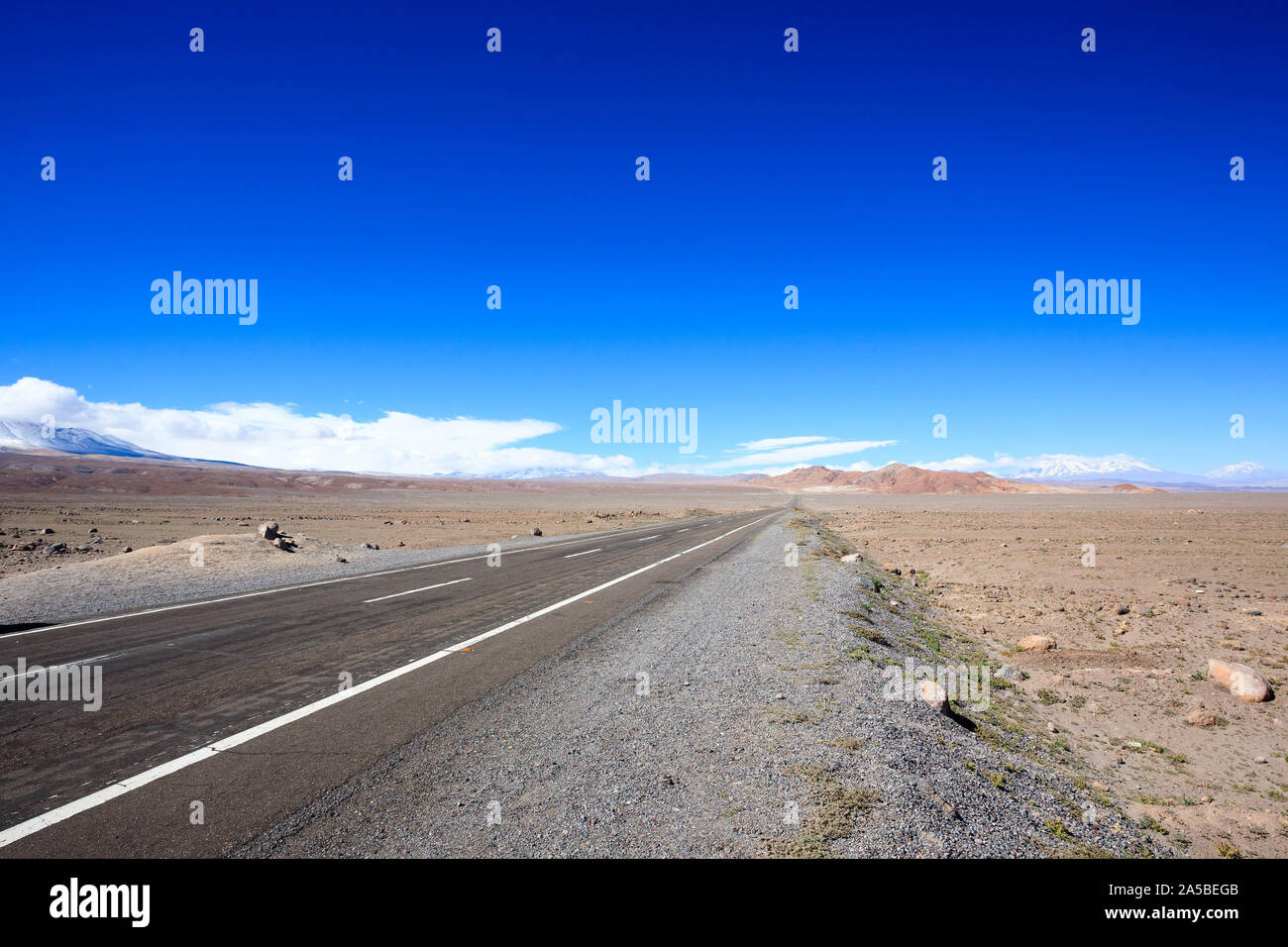 Road to San pedro de Atacama, Chile landscape. Tarmac road perspective ...