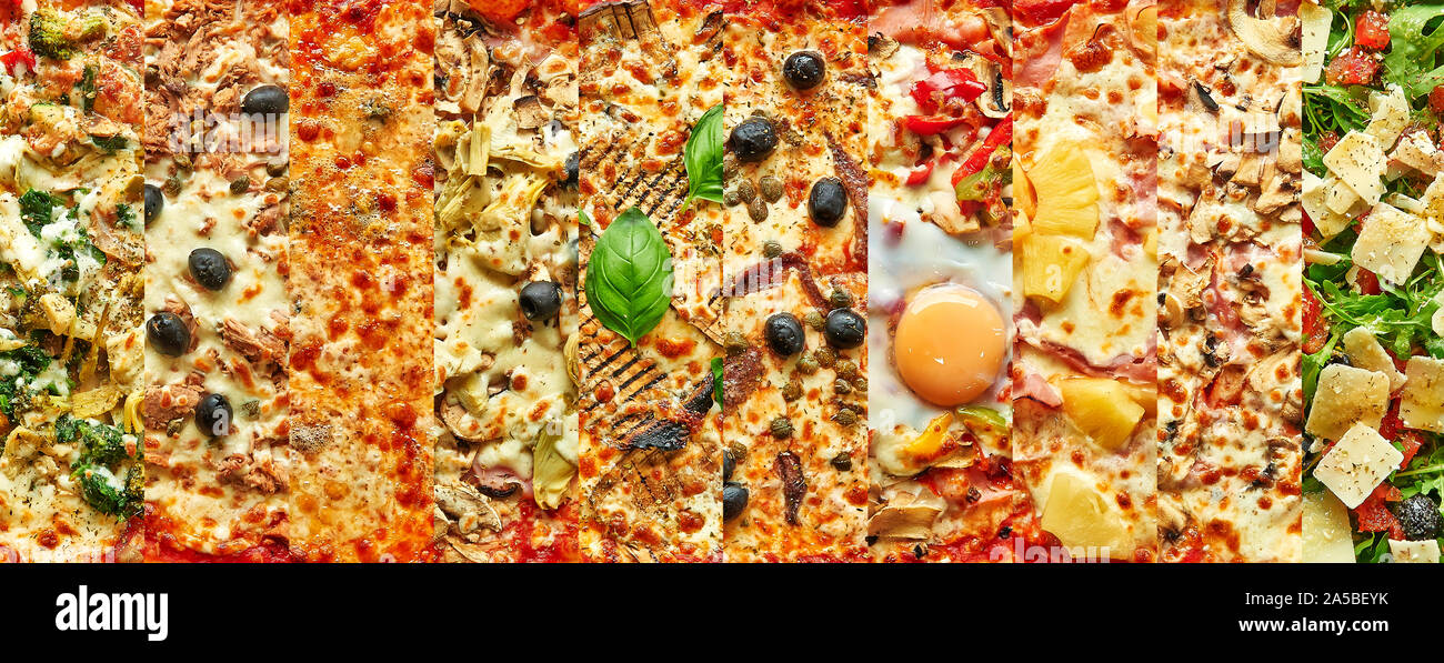 Composition picture from ten different pizza view from above Stock ...