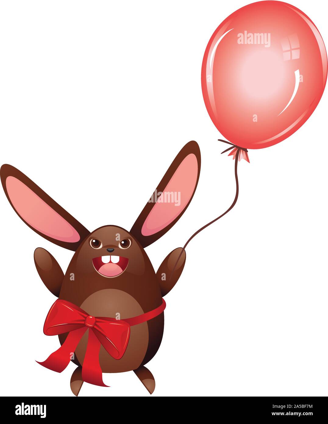 Cute happy chocolate bunny with red balloon illustration Stock Vector ...