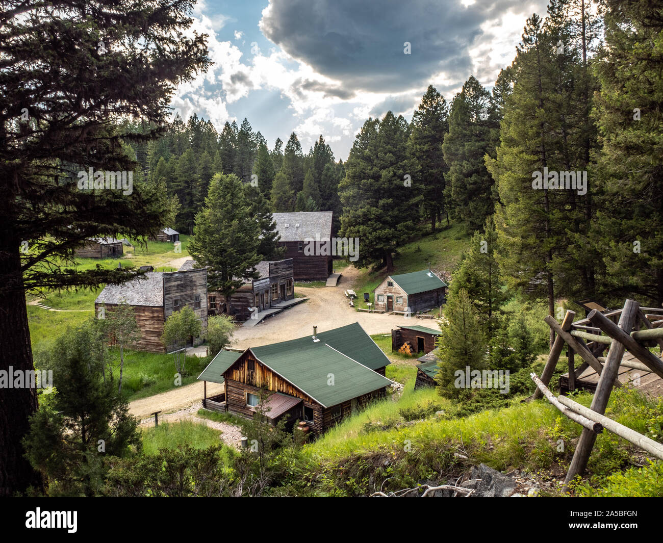 Abandoned log buildings in western ghost town Stock Photo - Alamy