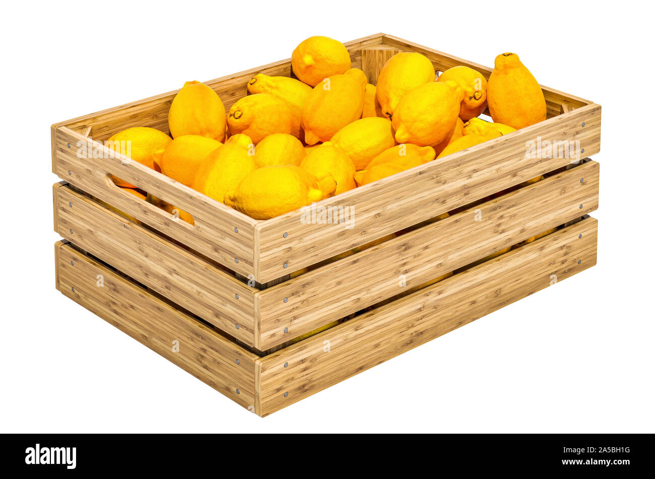 Lemon in the wooden crate, 3D rendering isolated on white background ...